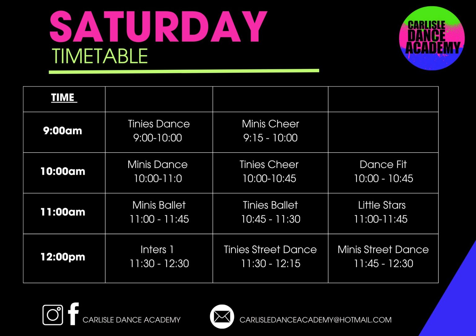 Timetables - Carlisle Dance Academy