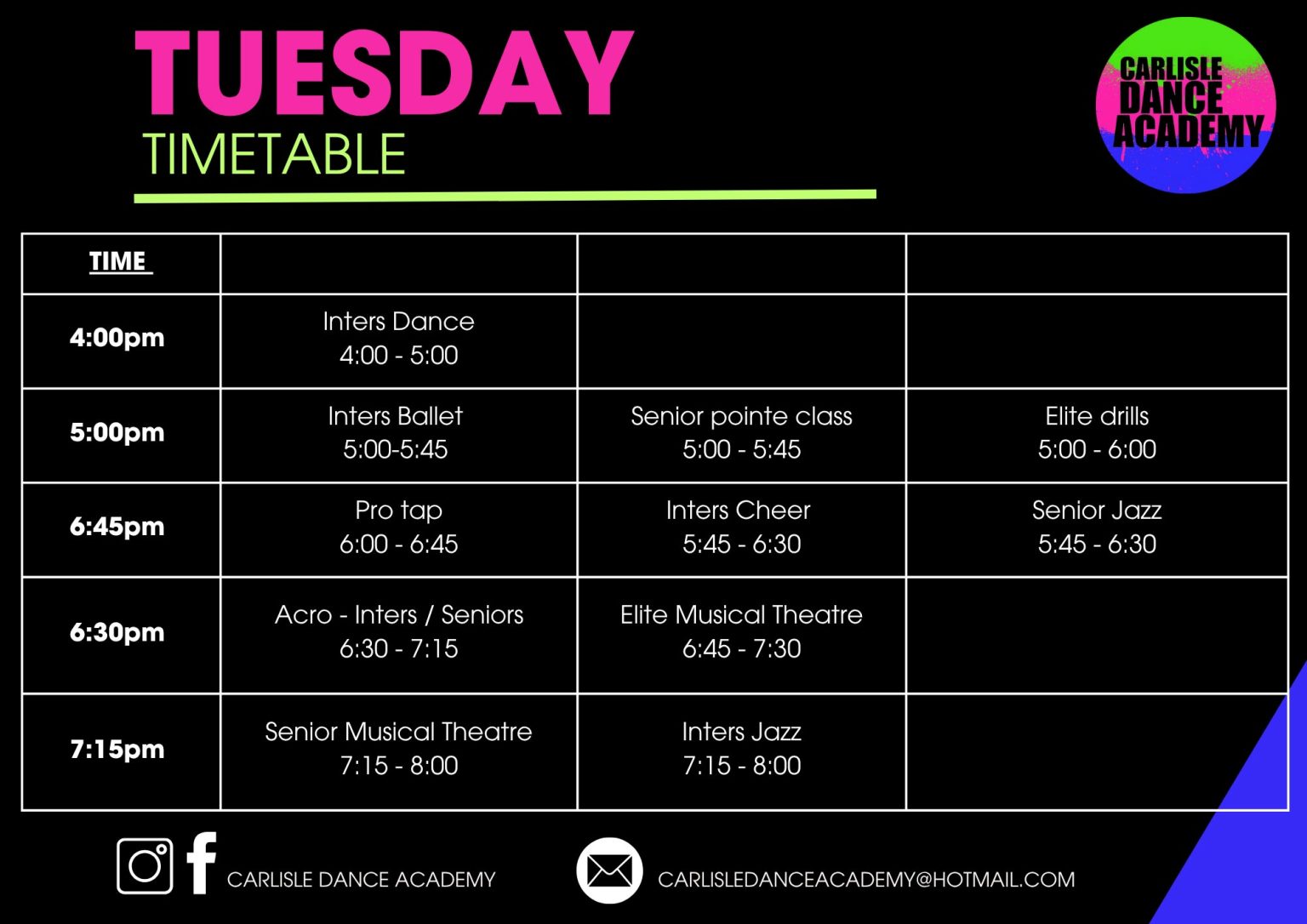 Timetables - Carlisle Dance Academy